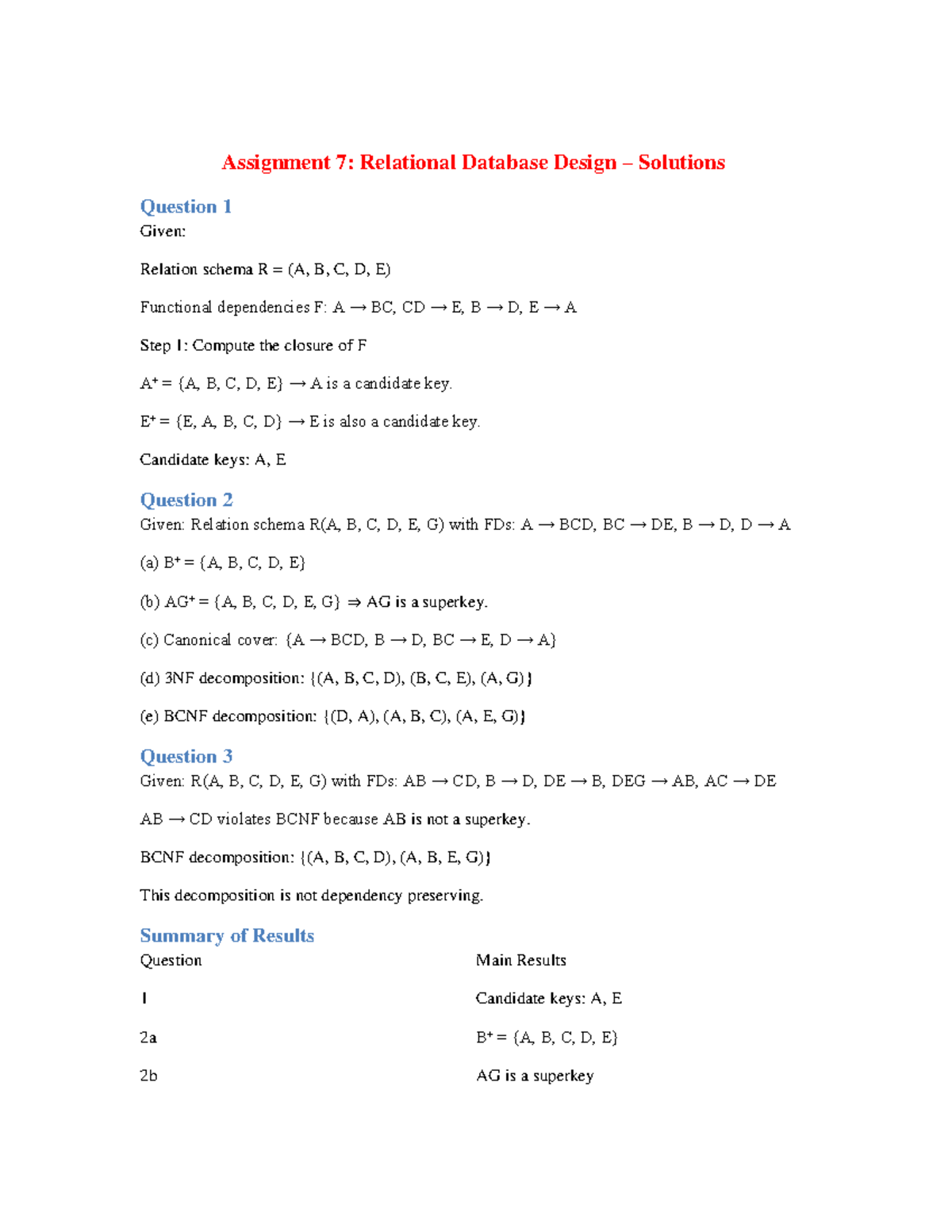 Assignment 7: Relational Database Design Solutions - Studocu