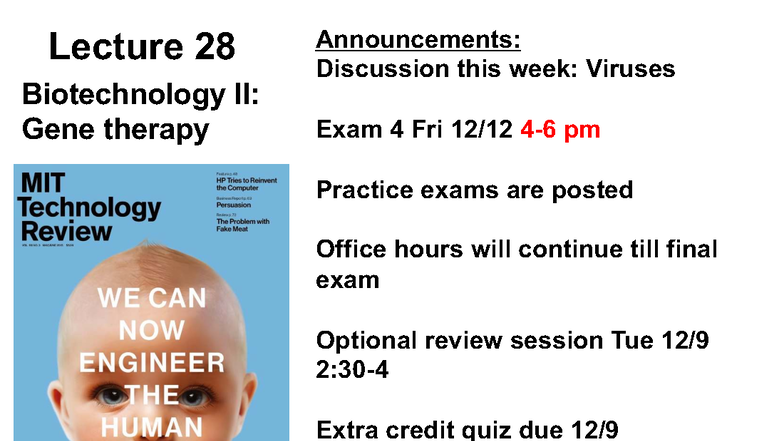 Biology 290: Lecture 28 - Gene Therapy & Viral Discussion Overview ...