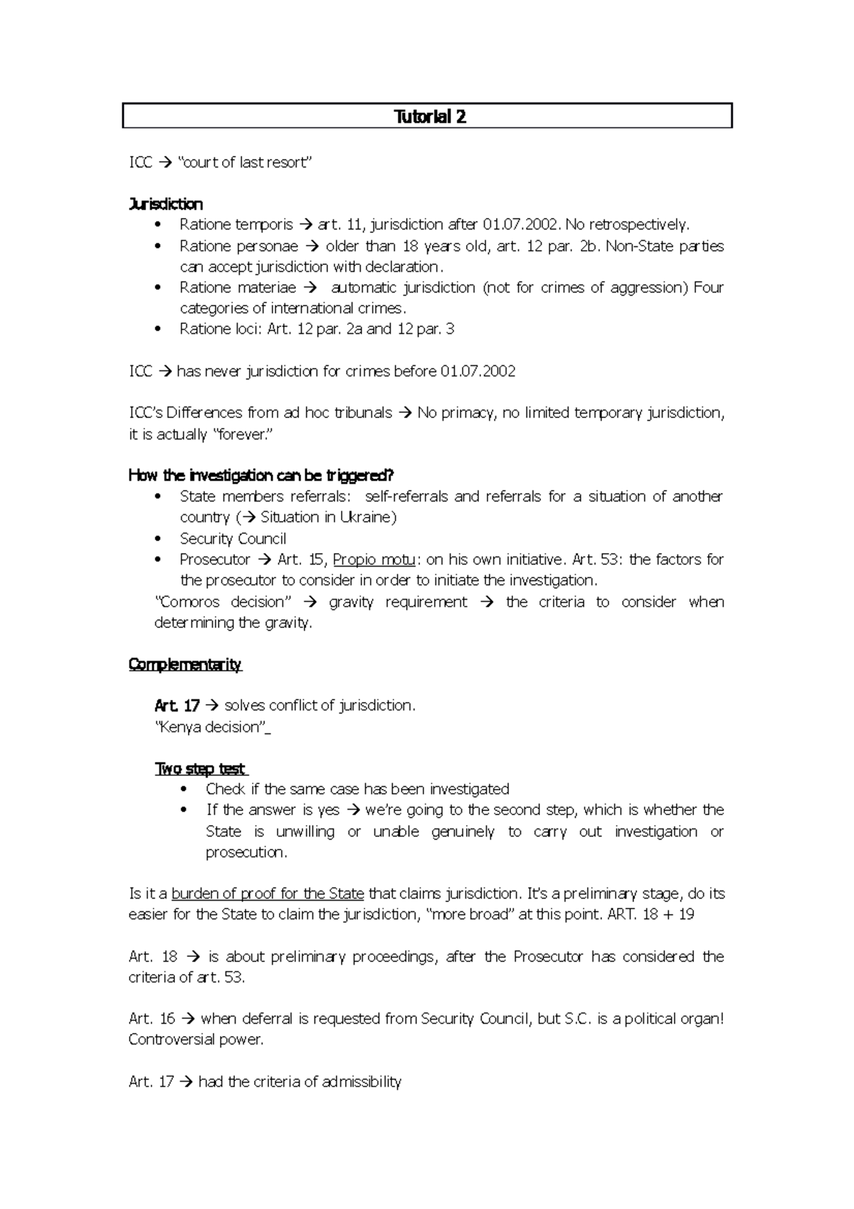 ICL-Tutorial 2: Key Insights on ICC Jurisdiction and Admissibility ...