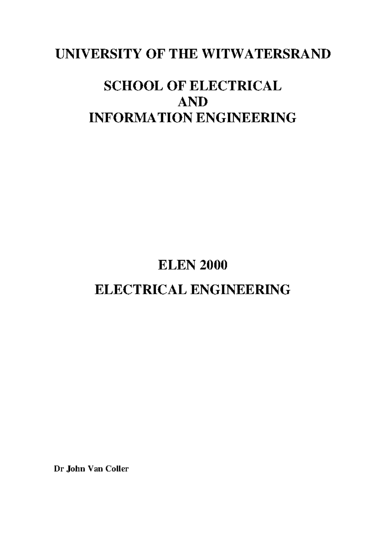ELEN2000A Electrical Engineering Concepts: Resistors, Capacitors, Inductors - Studocu