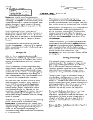 Ecology KIM Chart 1(1) - Definitions - BIOL 140 - Name ...