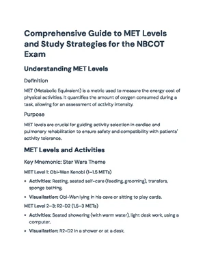 NBCOT Exam Notes: MET Levels & Cardiac Rehab Insights - Studocu