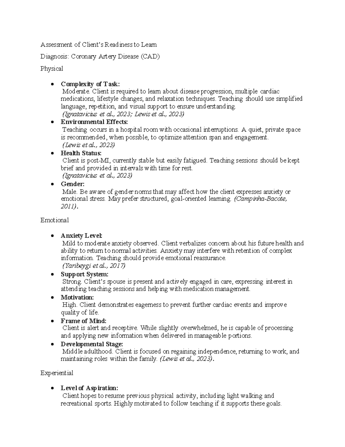 Teaching Plan for CAD Management: Strategies for Geriatric Clients ...