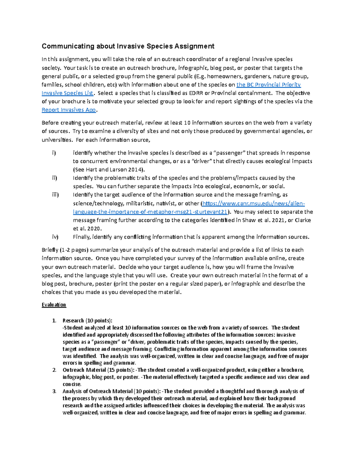Communicating About Invasives Assignment - Communicating about Invasive ...