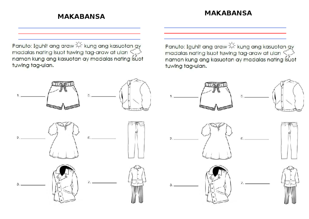 MAKABANSA Activity Sheet: Pagsusuot sa Araw at Ulan - Studocu