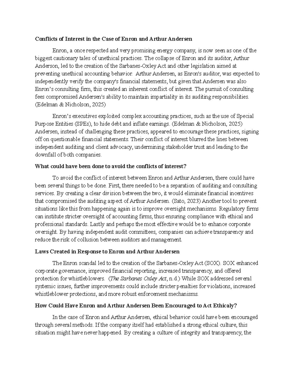 Conflicts of Interest: Enron & Arthur Andersen Case Study (Unit 2 ...