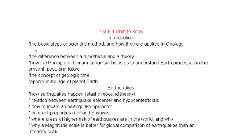 Exam 1 Geology Study Guide: Key Concepts & Earth Processes - Studocu