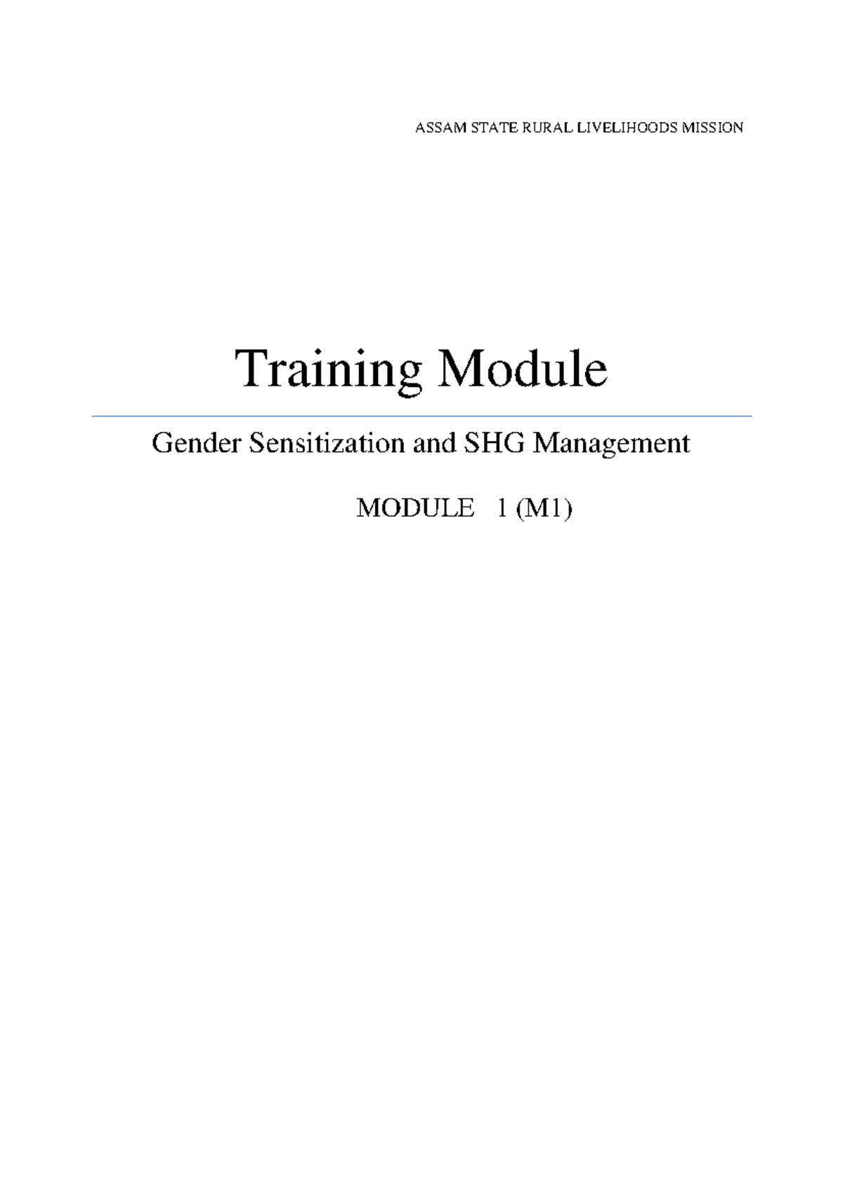 Gender Sensitization & SHG Management: Training Module M1 - Studocu