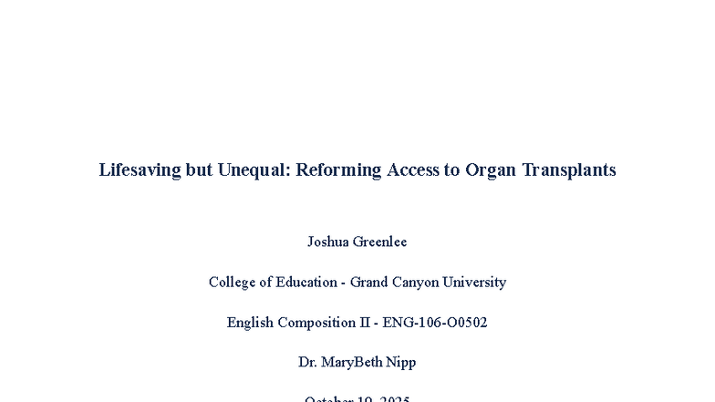 Reforming Access to Organ Transplants: A Proposal for Equity in ...