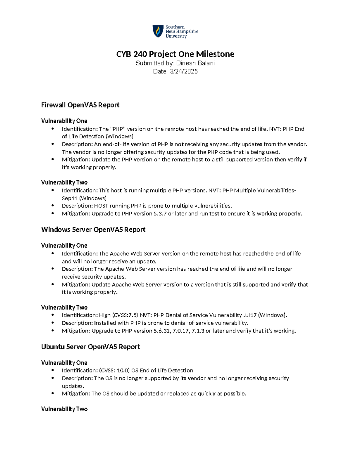 CYB 240 Project One: OpenVAS Vulnerability Analysis Report - Studocu