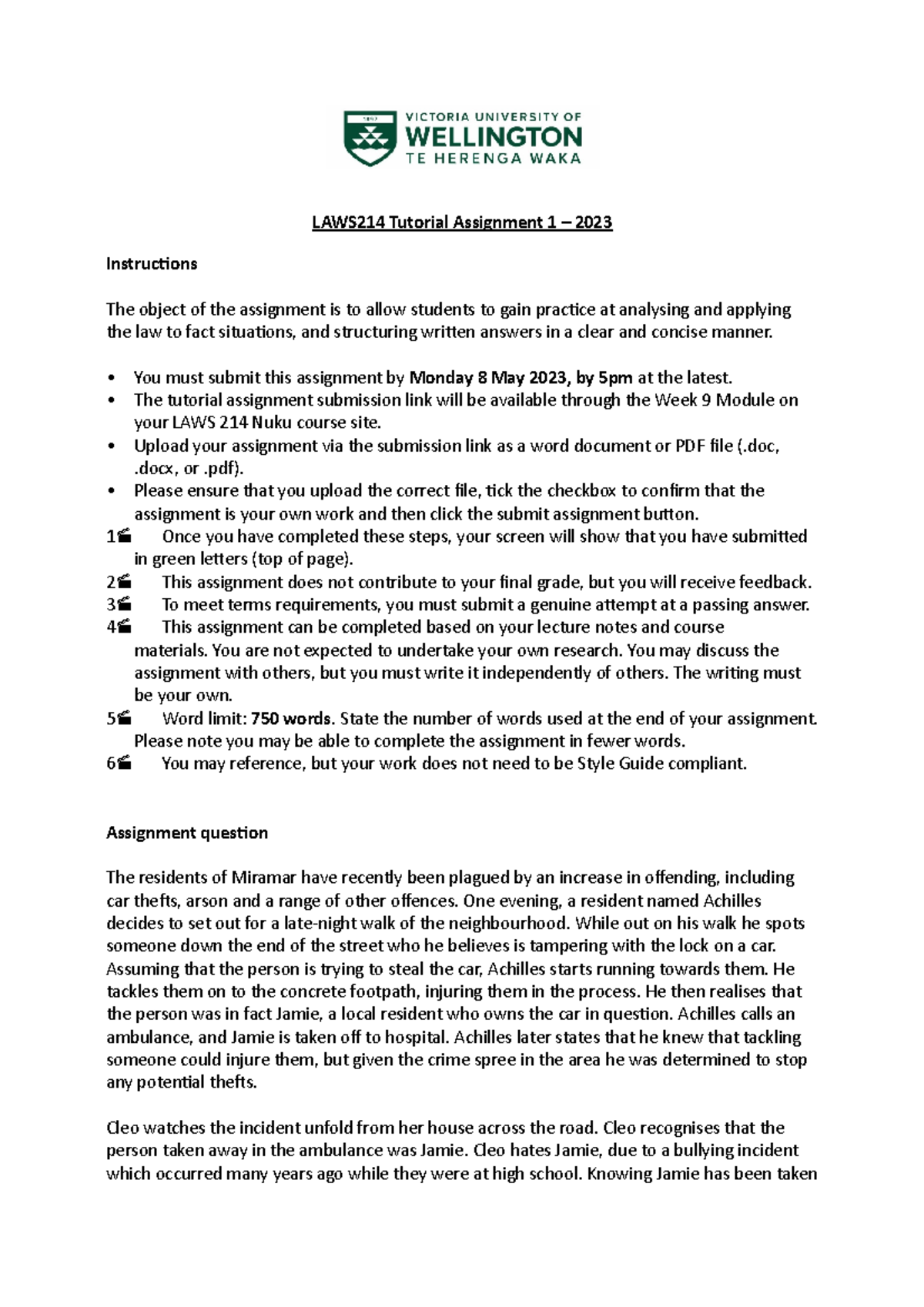 LAWS214 Tutorial Assignment 1: Legal Analysis & Advice - 2023 - Studocu
