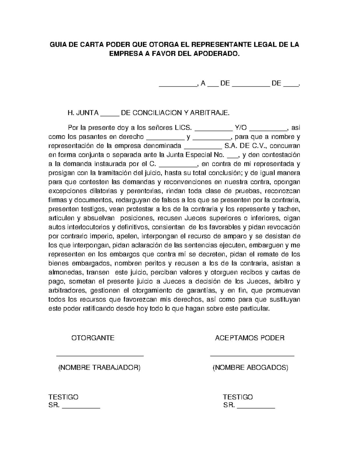 Guía de Carta Poder para Representante Legal de Empresa - Studocu