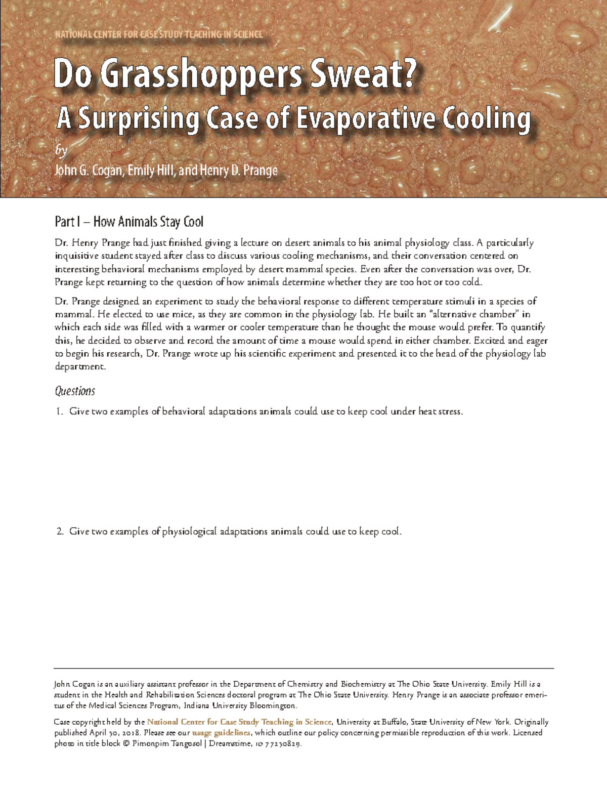 Case Study: Do Grasshoppers Sweat? Exploring Evaporative Cooling - Studocu