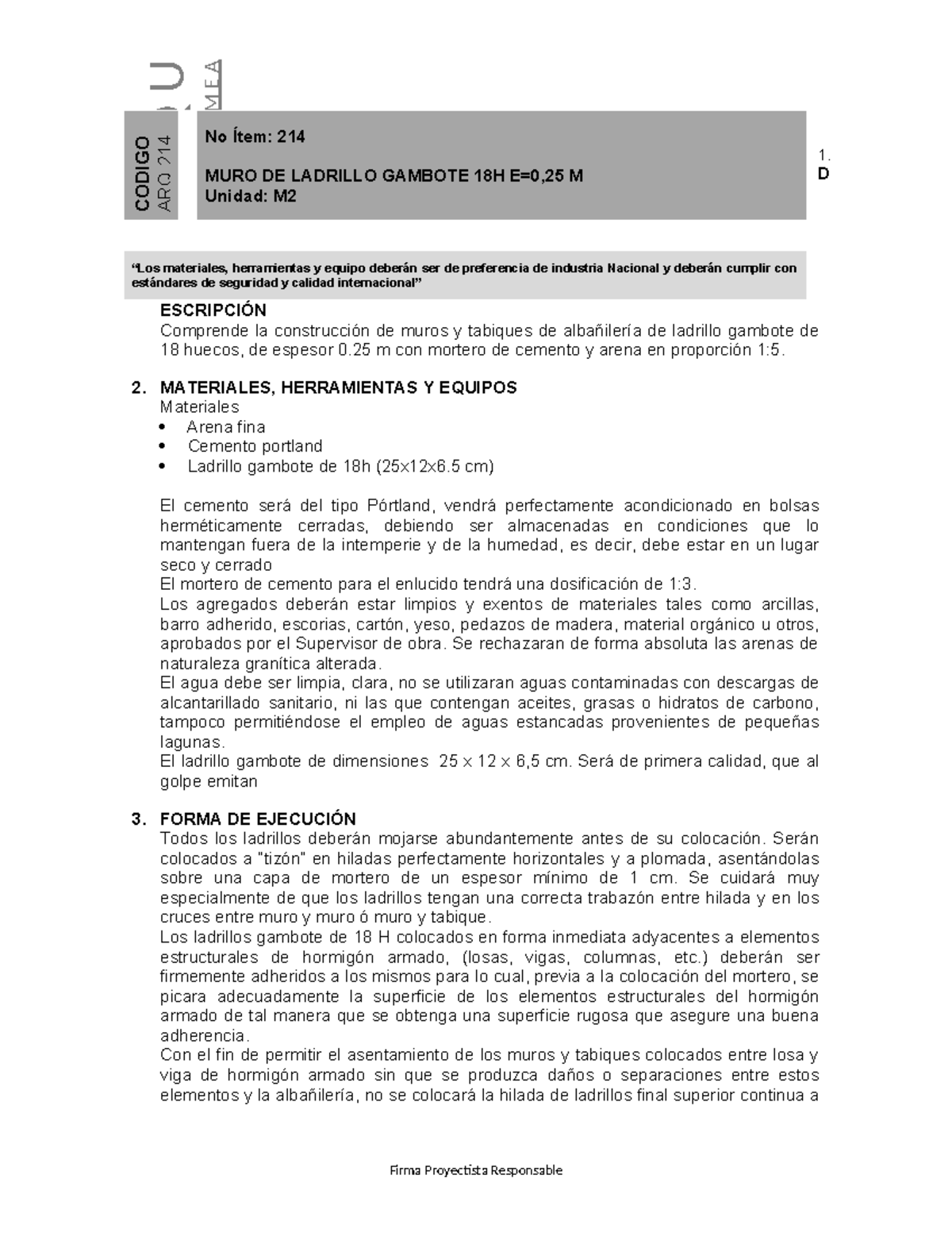 Diseño de Muro de Ladrillo Gambote 18H - ARQ 214 - Studocu