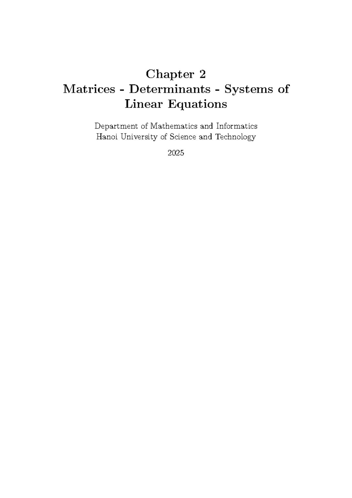 Chapter 2: Matrices, Determinants, and Linear Equations - MI1141 Linear ...