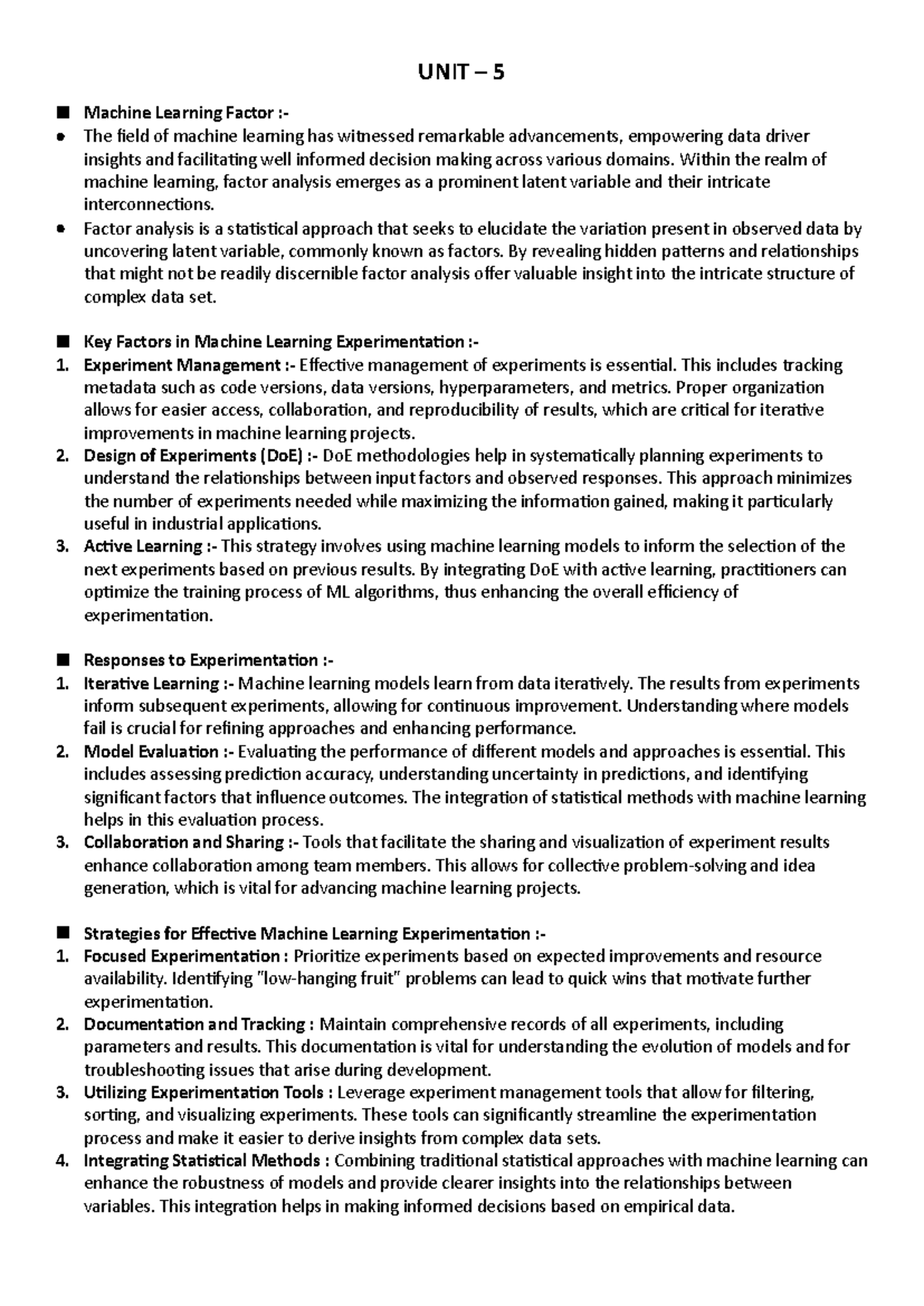 Machine Learning Unit 5: Key Insights and Experimentation Strategies ...