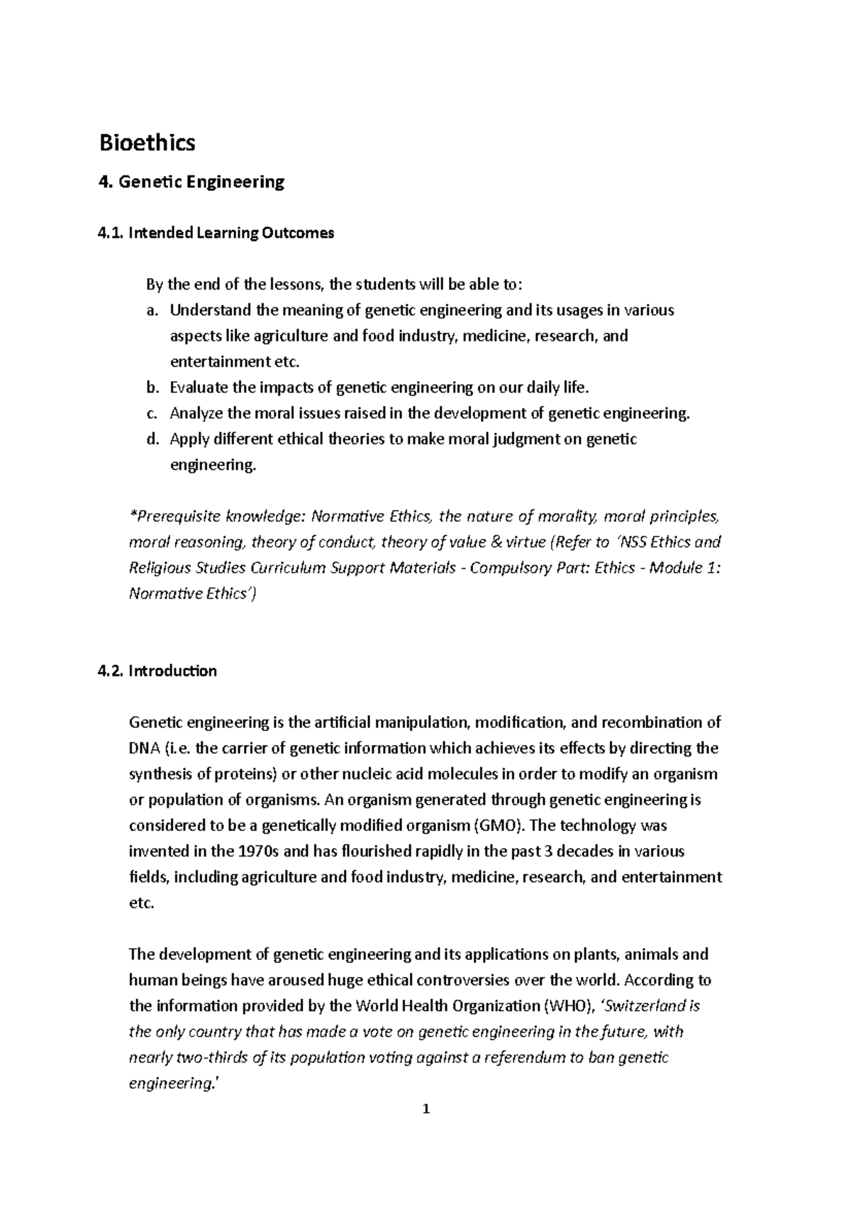 Bioethics CH4 Eng - Middle School Assignment - Bioethics 4. Genetic ...