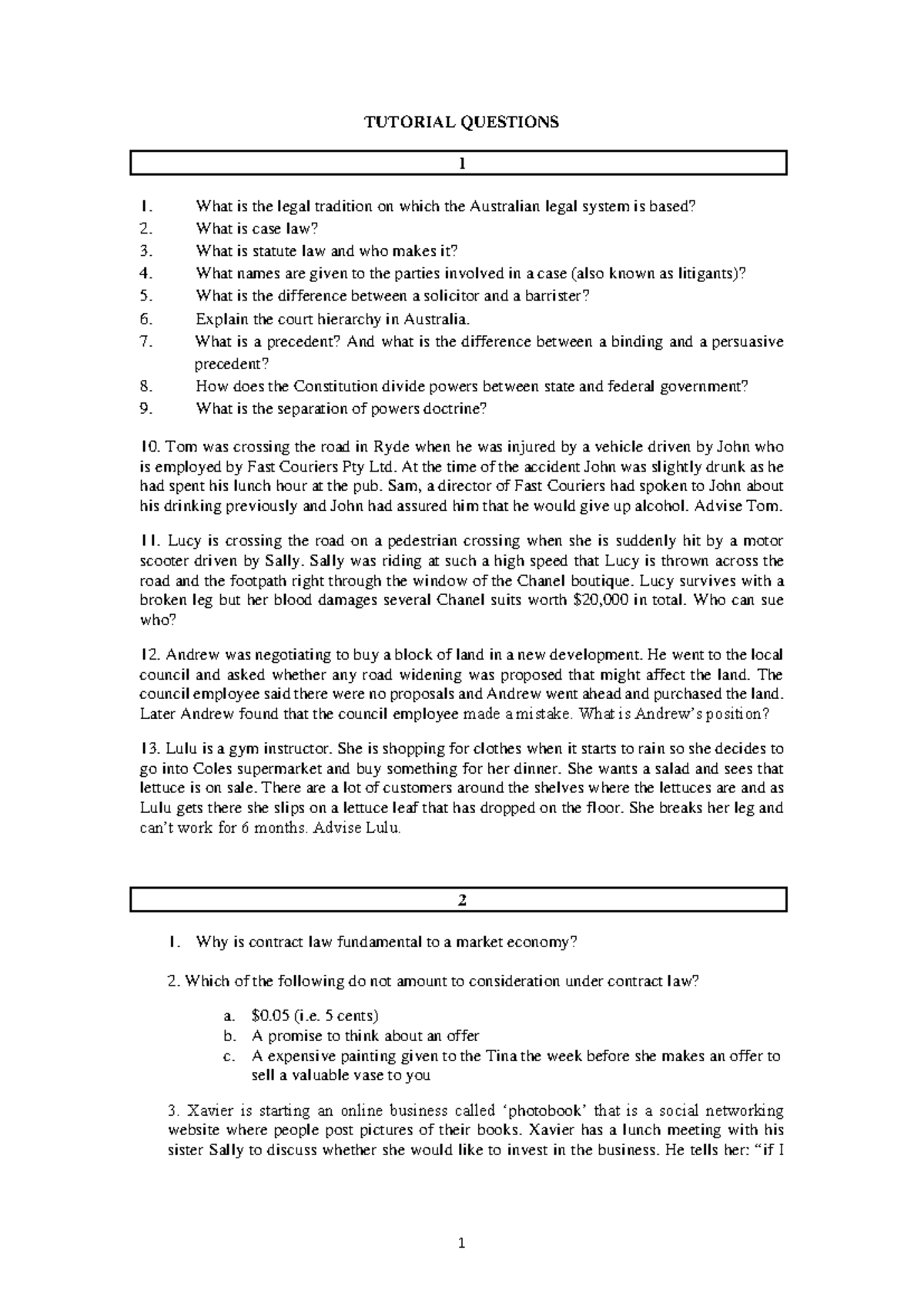 ACCG2051 Practice question - TUTORIAL QUESTIONS 1 What is the legal ...