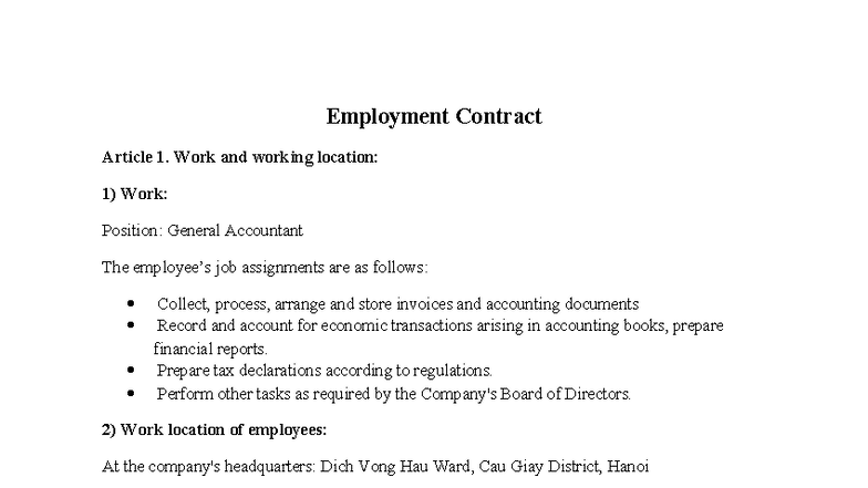 Employment Contract for General Accountant Position - Studocu