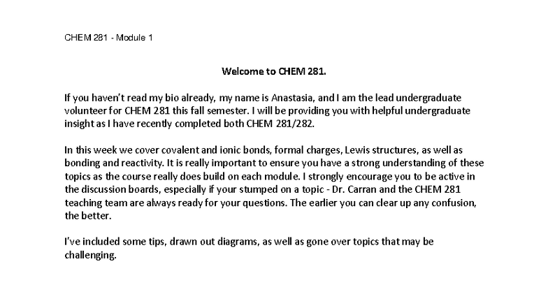 CHEM 281 Module 1: Introduction to Bonds and Functional Groups - Studocu