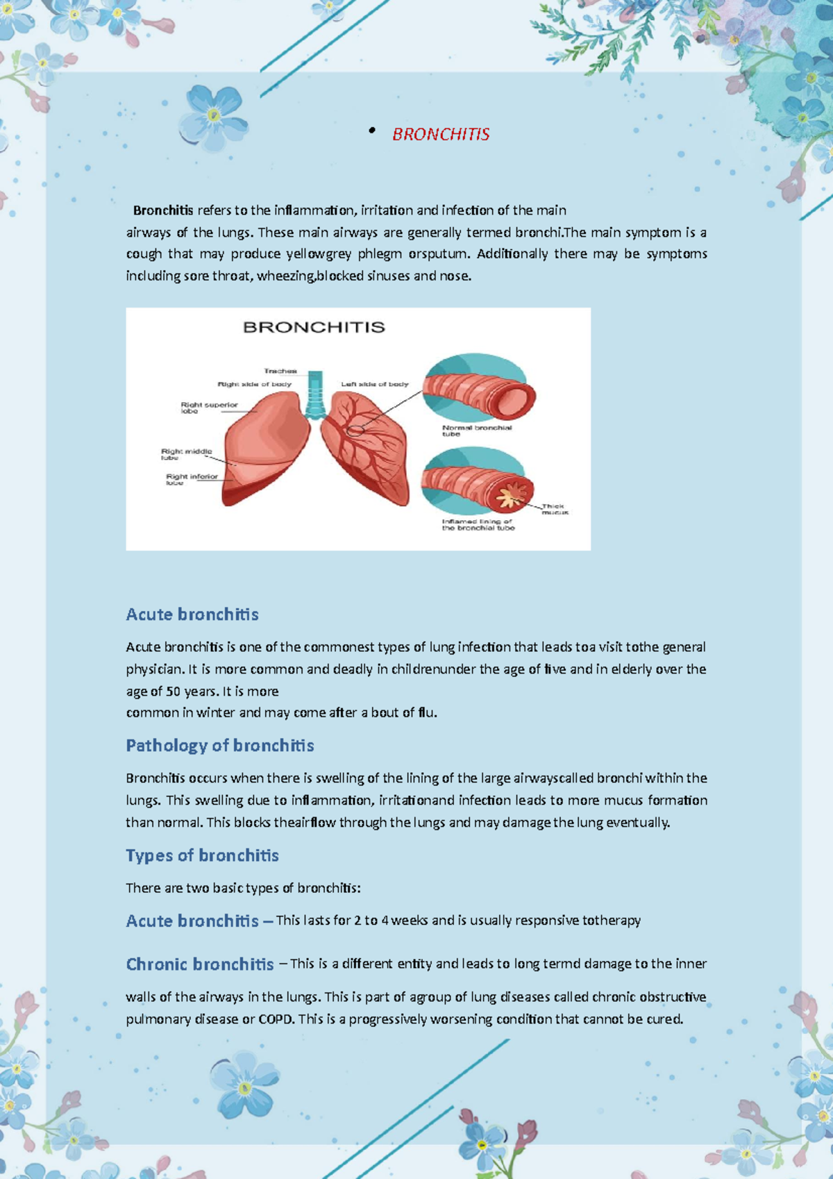 Medical Notes on Bronchitis: Overview, Types, and Treatment - Studocu