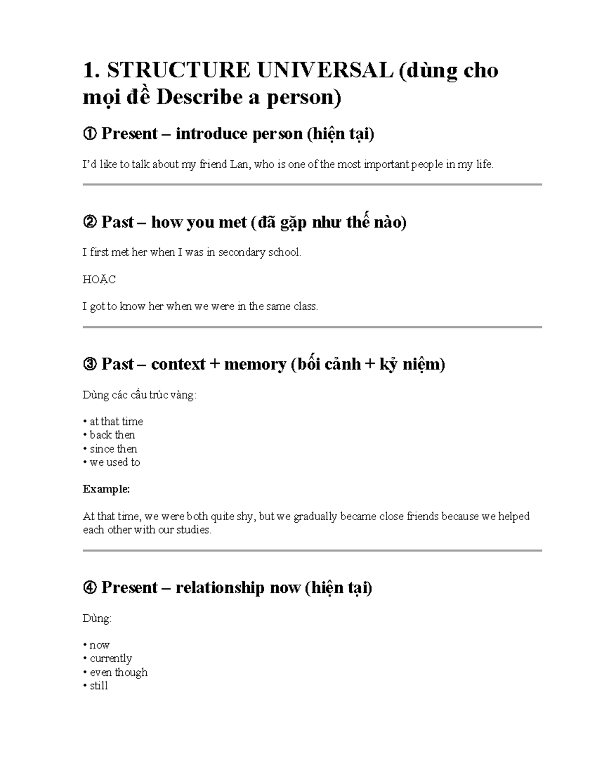 1. Sample Speaking Notes: Describe a Person (ENG 101) - Studocu
