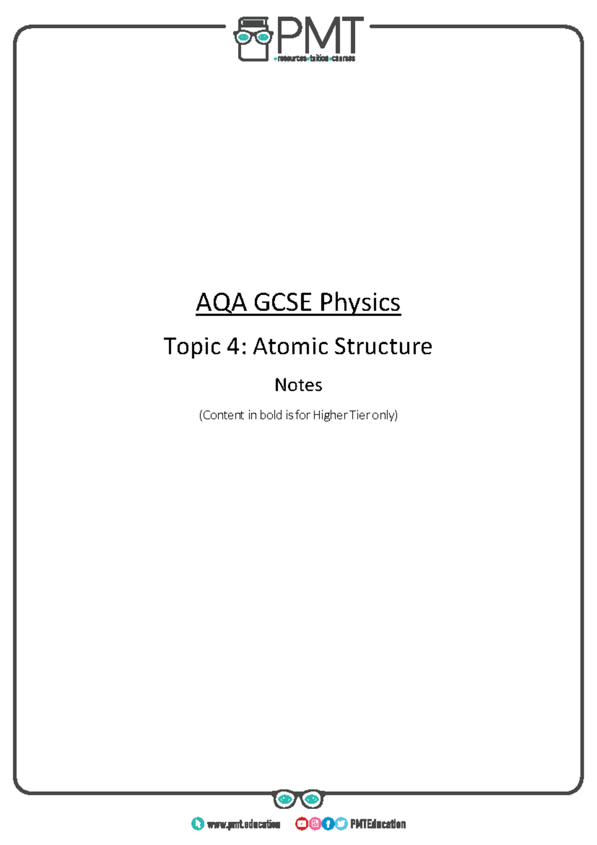 AQA GCSE Physics: Summary Notes on Atomic Structure and Radiation - Studocu