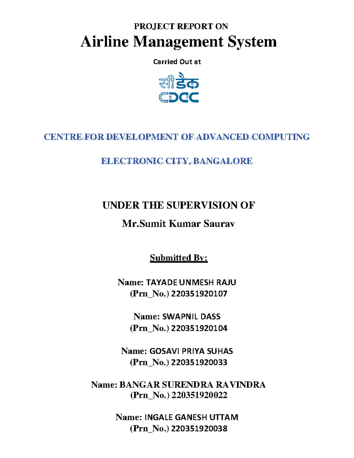 Airline Management System Project Report - PGDAC Course - Studocu