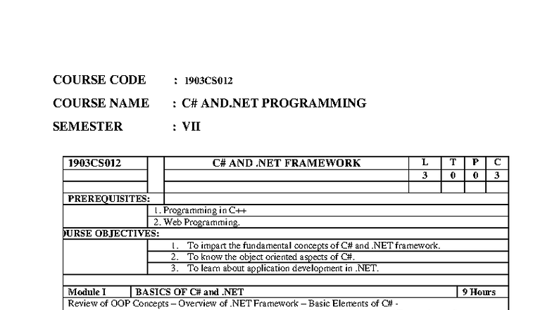 C# and .NET Framework - Module 3 & 4 Notes (1903CS012) - Studocu