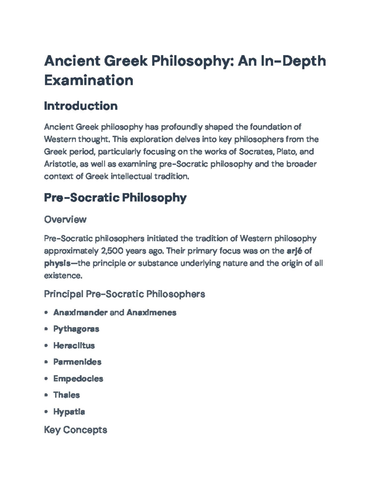 Final Exam Notes: Ancient Greek Philosophy (PHIL 101) Overview ...