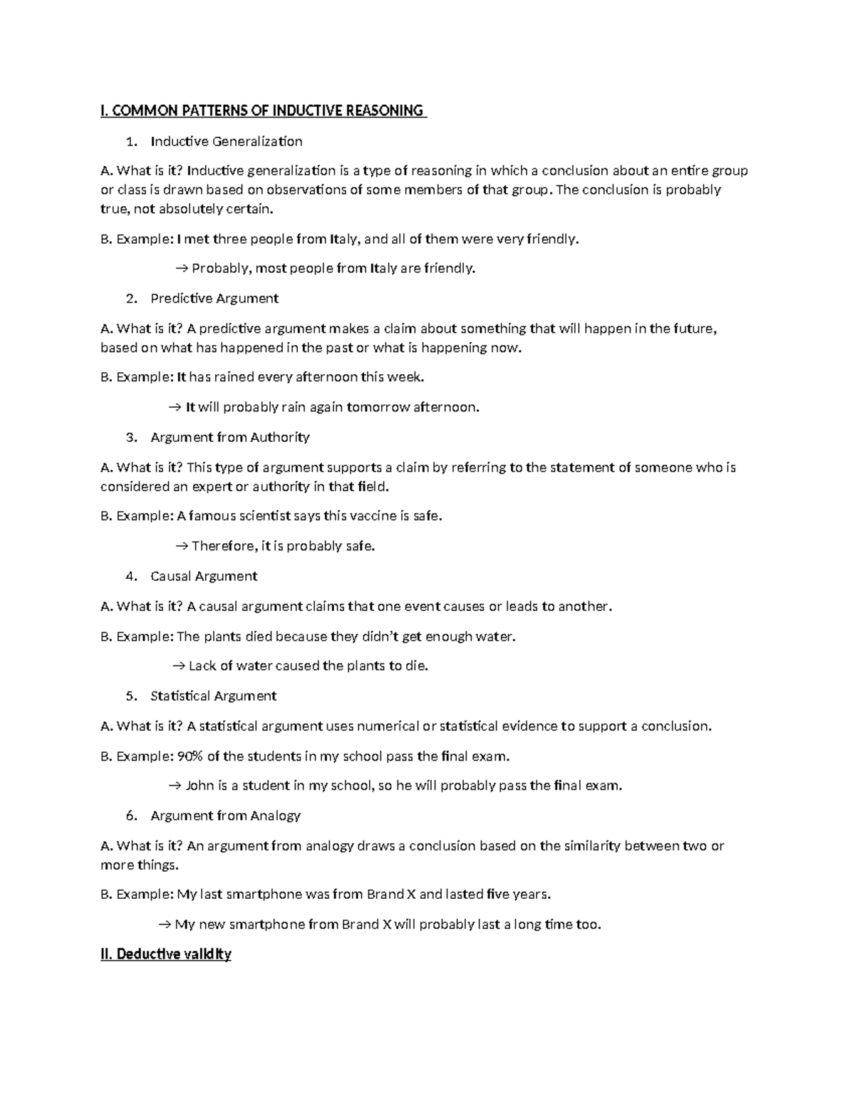 Inductive Reasoning Patterns and Validity - TDPB Notes - Studocu