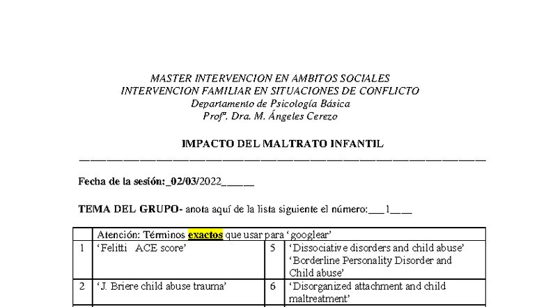 ACE score Felitti - MASTER INTERVENCION EN AMBITOS SOCIALES ...
