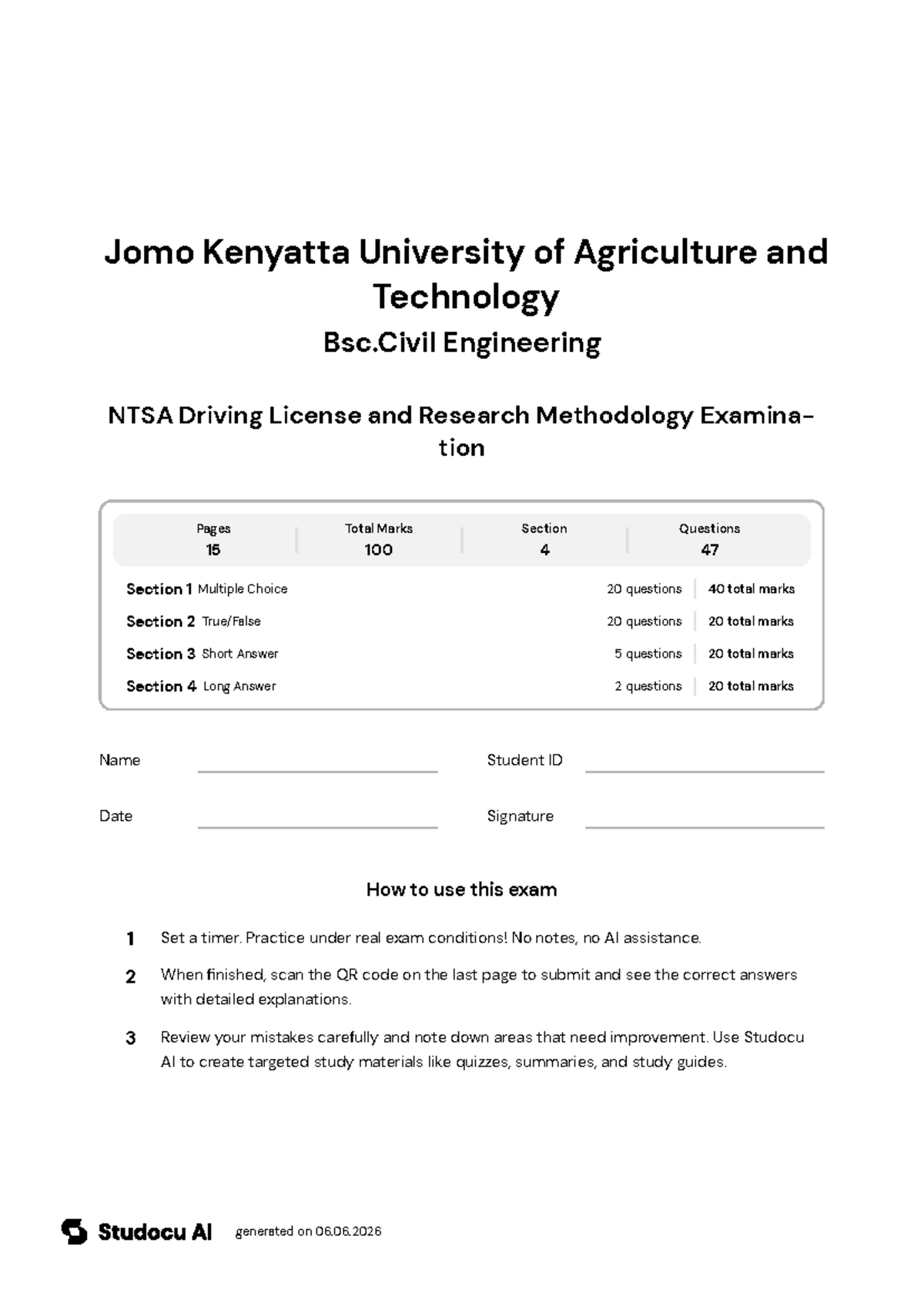 NTSA Driving License Exam: Research Methodology - Studocu
