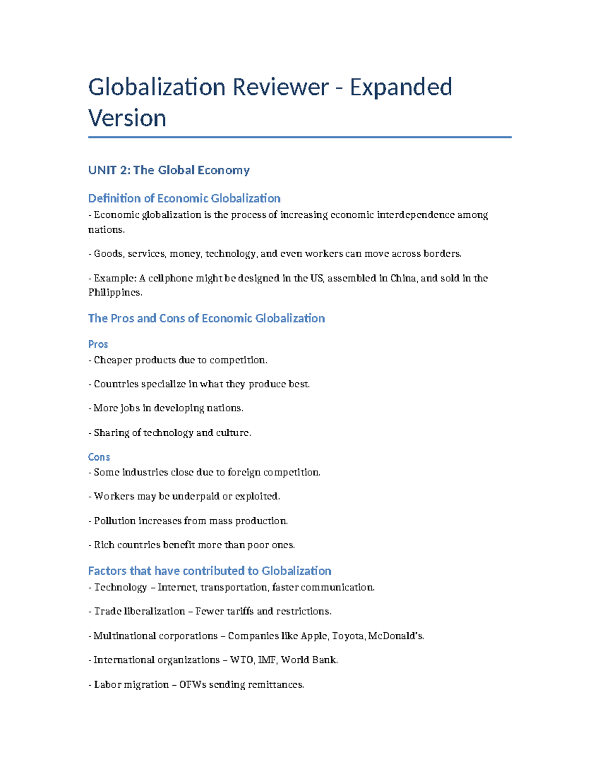 Globalization Reviewer Expanded: Unit 2 & 3 Insights on the Global ...