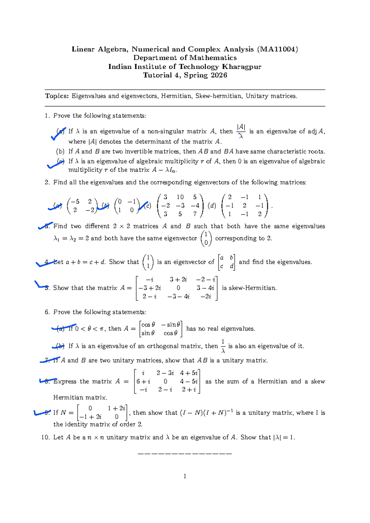 Tutorial 4: Eigenvalues & Eigenvectors in Linear Algebra (MA11004 ...