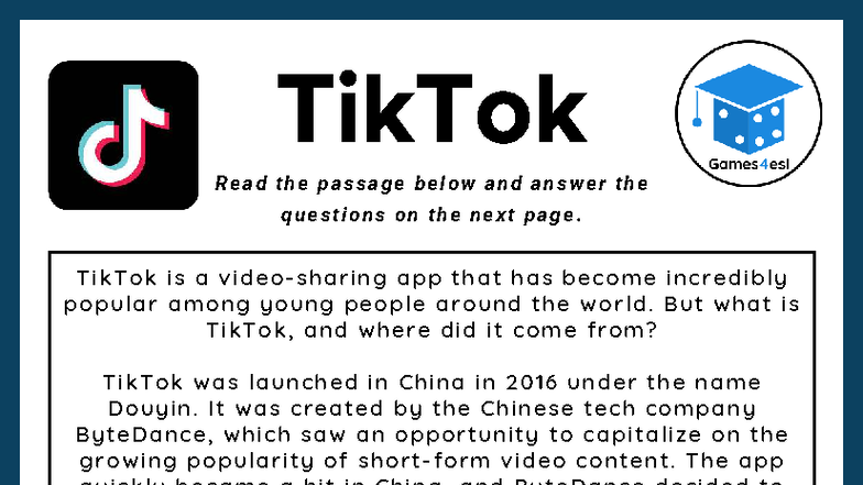 Reading Comprehension Worksheet: TikTok Insights and Trends - Studocu