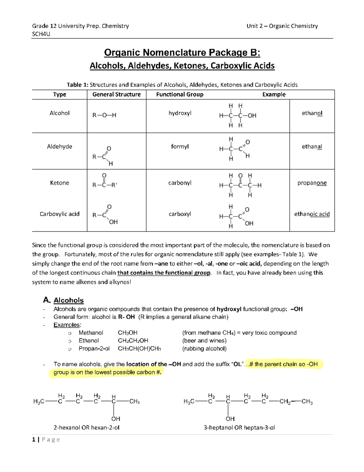 Organic Chemistry (alcohols, ketones, aldehydes, carboxylic acids ...