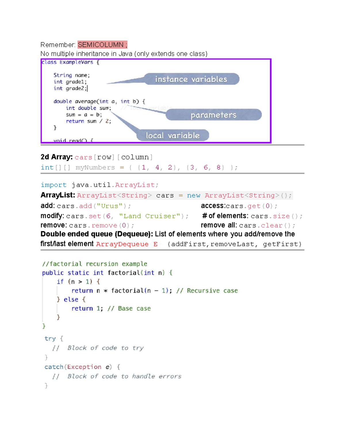 Programming 2ip90 Exam Cheat Sheet Version 3 - Remember: SEMICOLUMN ...