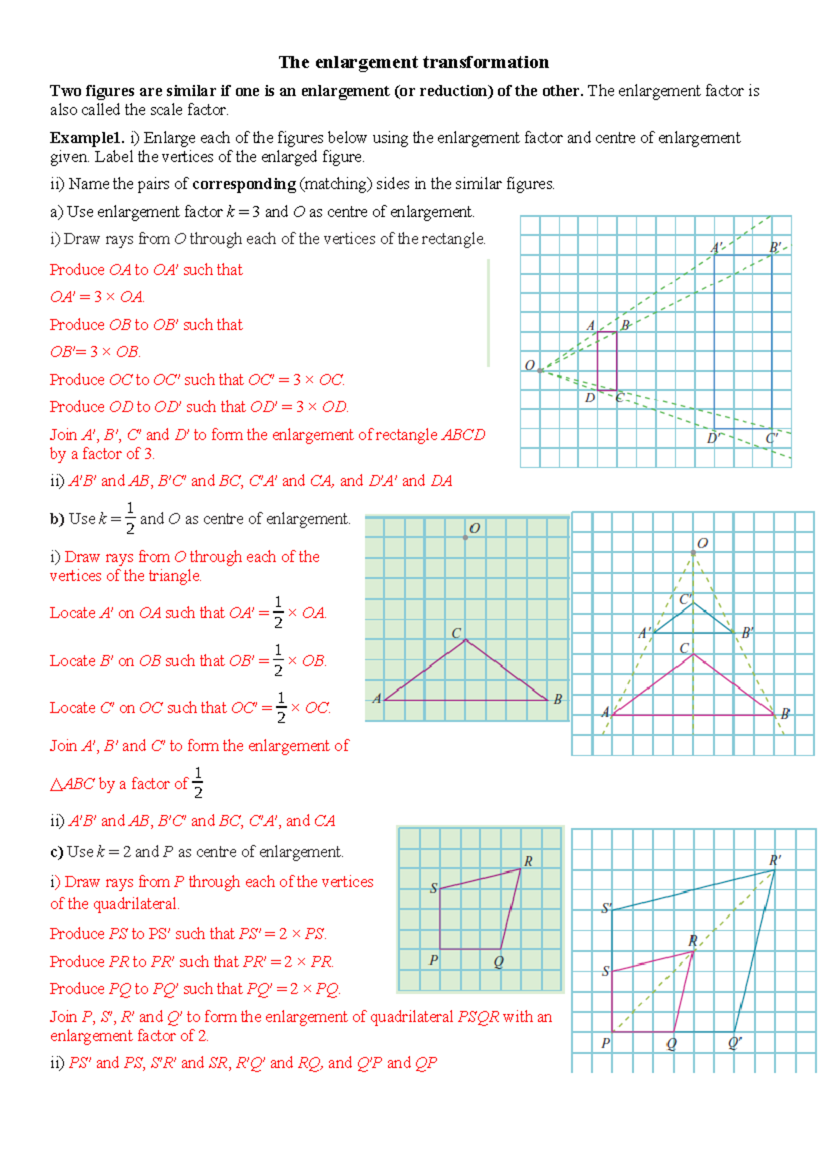 5 - math notes - The enlargement transformation Two figures are similar ...