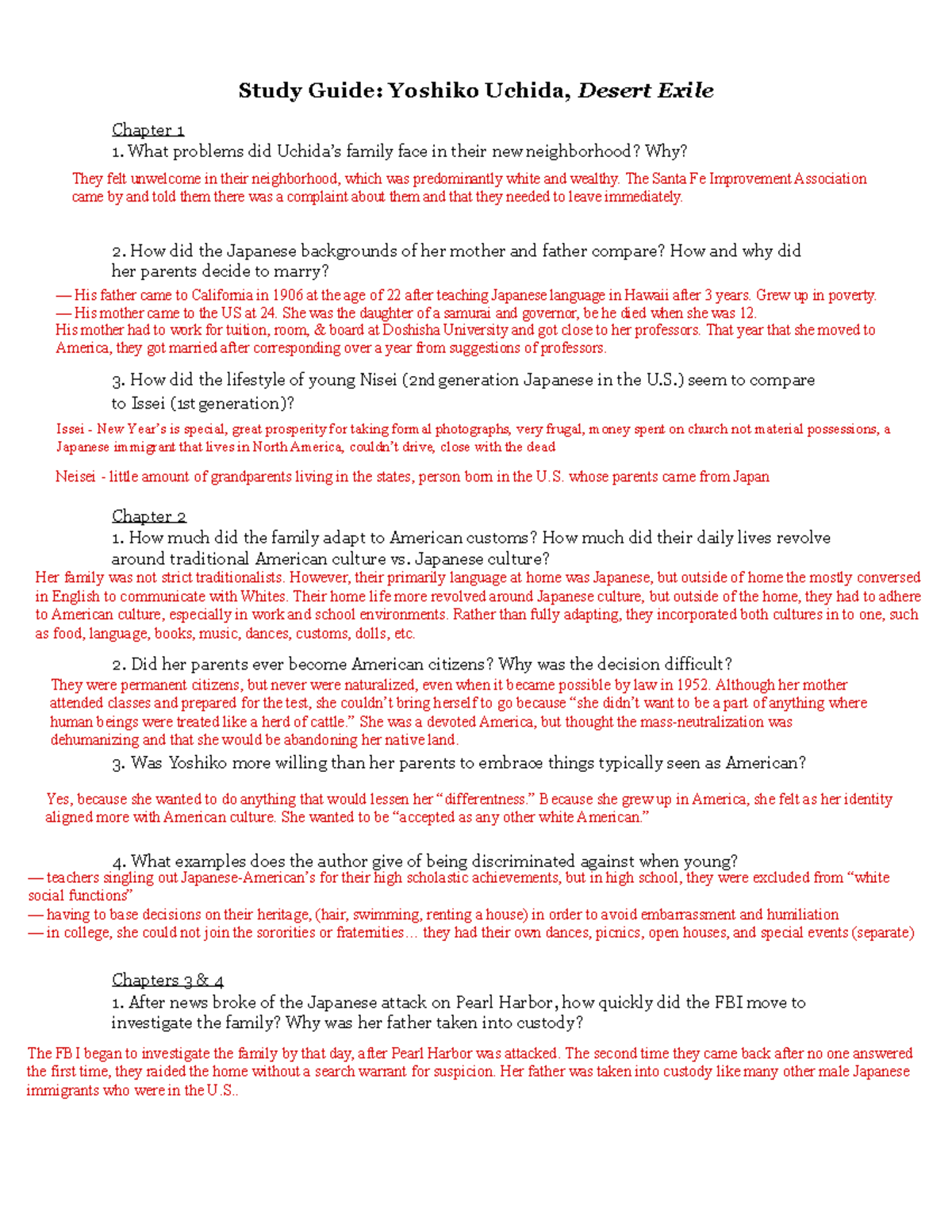 Yoshiko Uchida's "Desert Exile" Study Guide for Course ENG 101 - Studocu