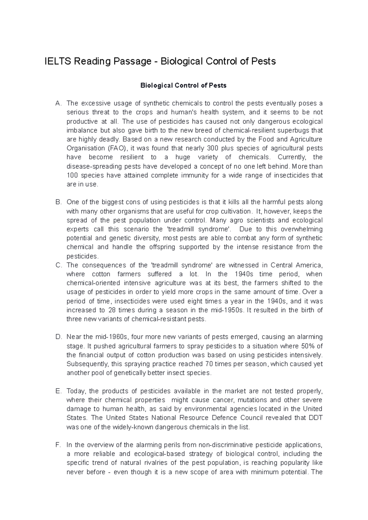 IELTS Academic Reading Passage: Biological Control of Pests (Test 17 ...