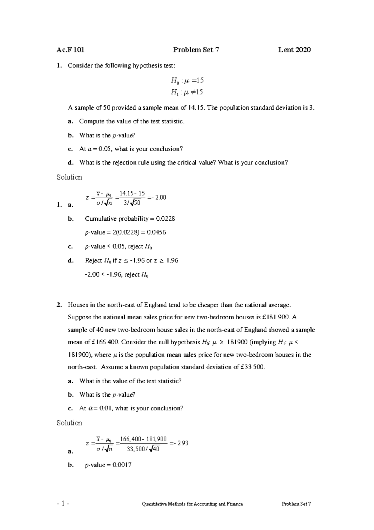 QM Problem Set 7 Solutions - Ac 101 Problem Set 7 Lent 2020 1. Consider ...