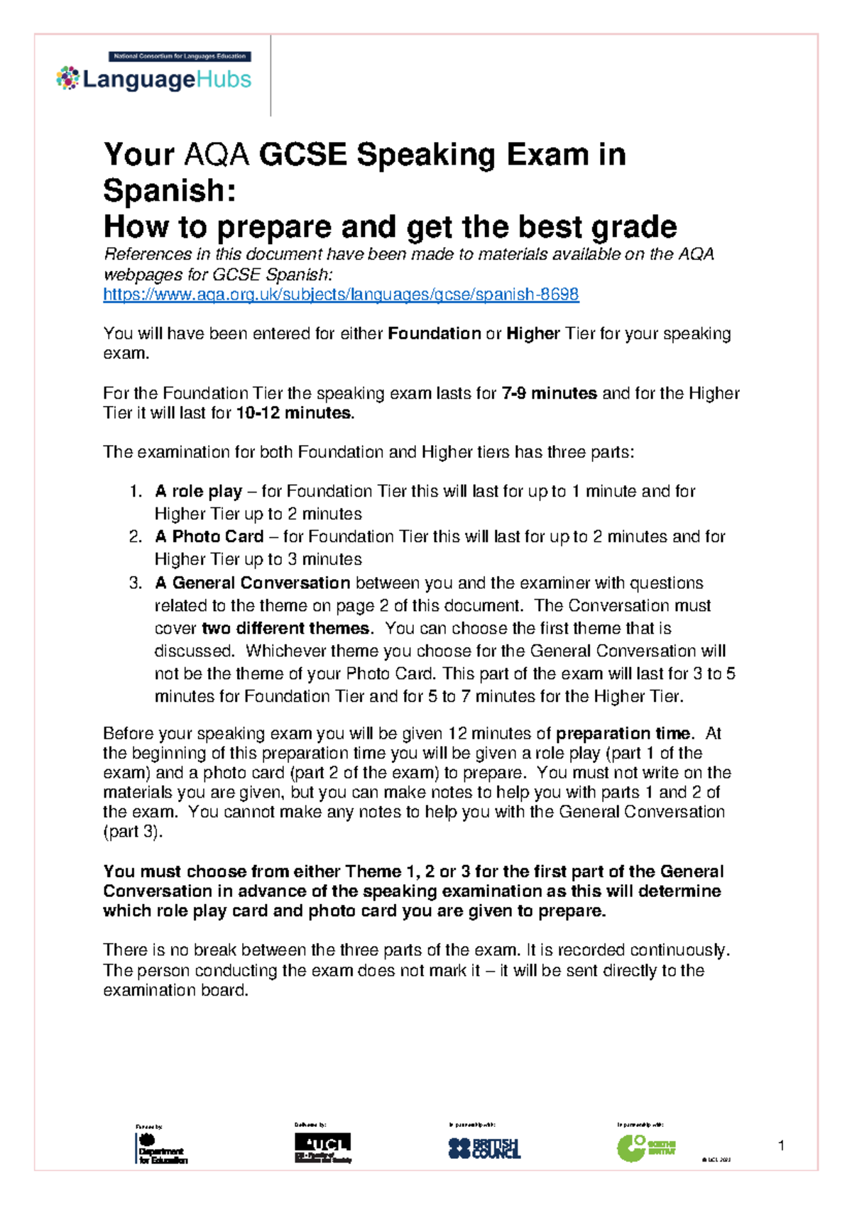 Your AQA GCSE Spanish Speaking Exam: Preparation Guide for Success ...
