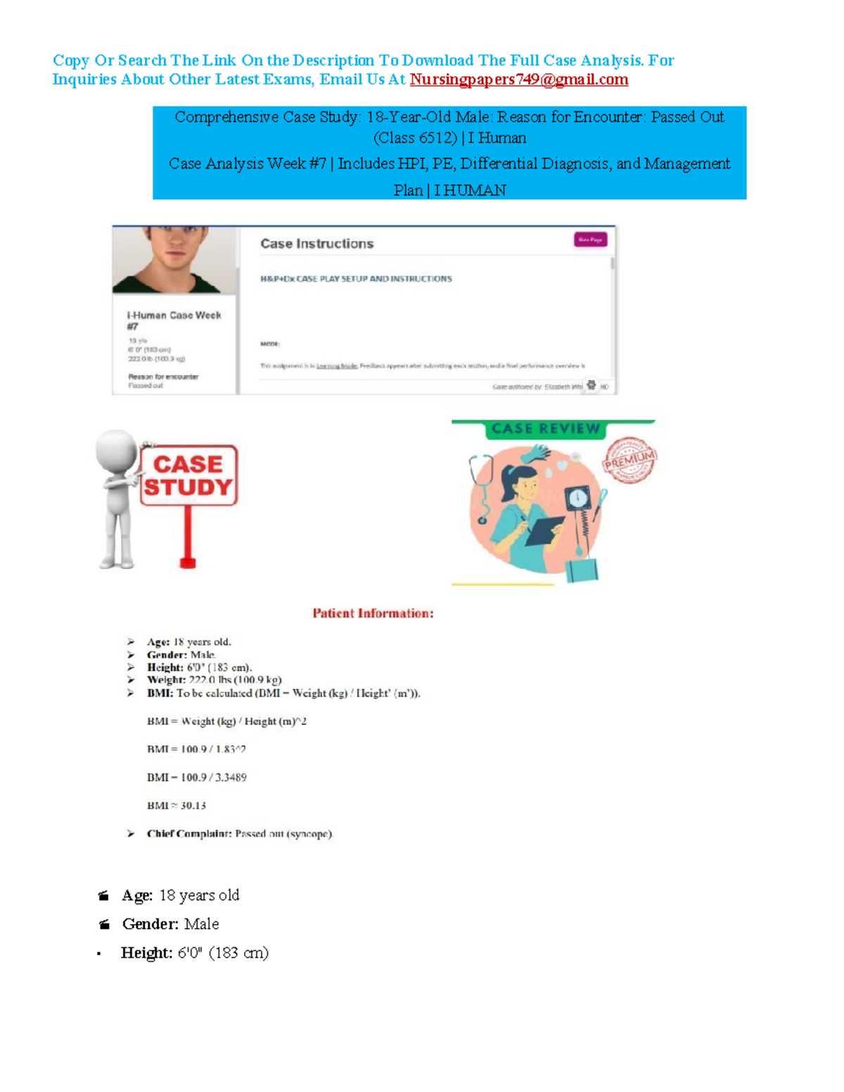 Comprehensive Case Study 18 Year Old Male Encounter Passed Out Class ...