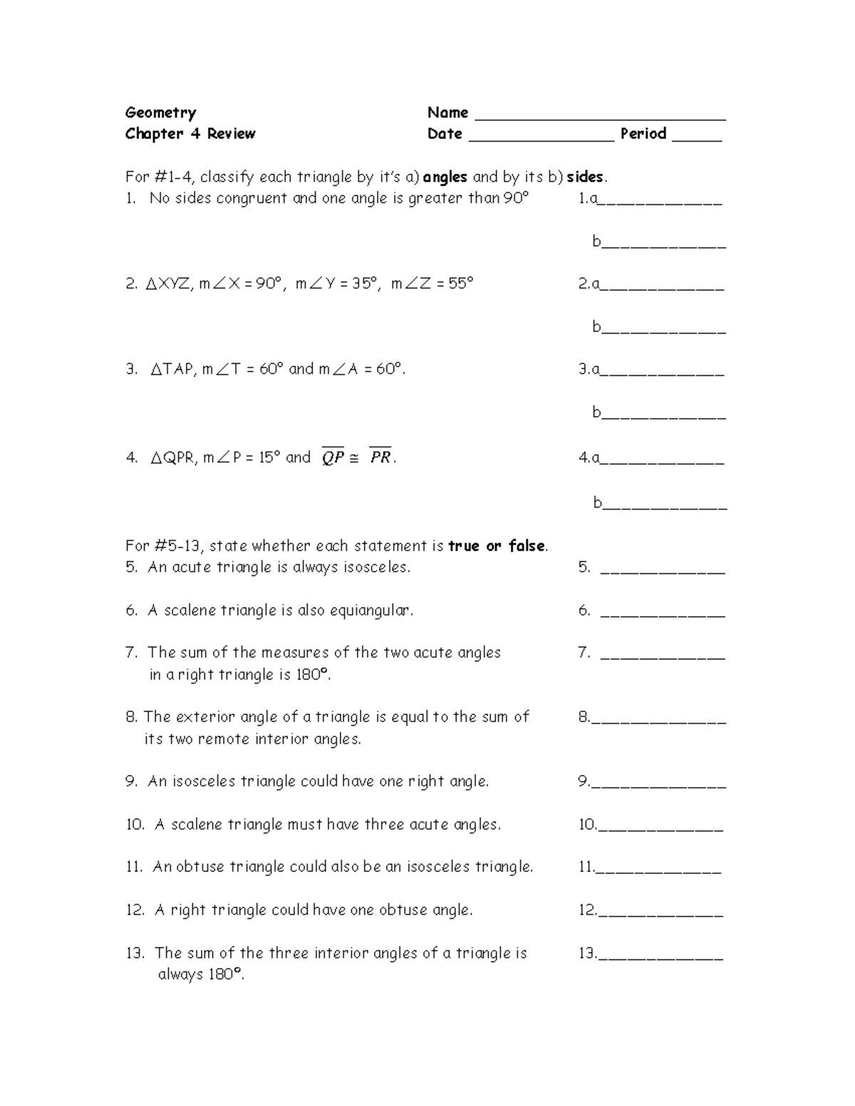 Geometry Chapter 4 Review - Math Tech 3 Activities and Problems ...