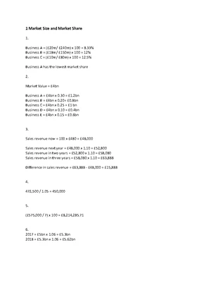 Edexcel Market Size and Share Calculation Practice Answers - Studocu