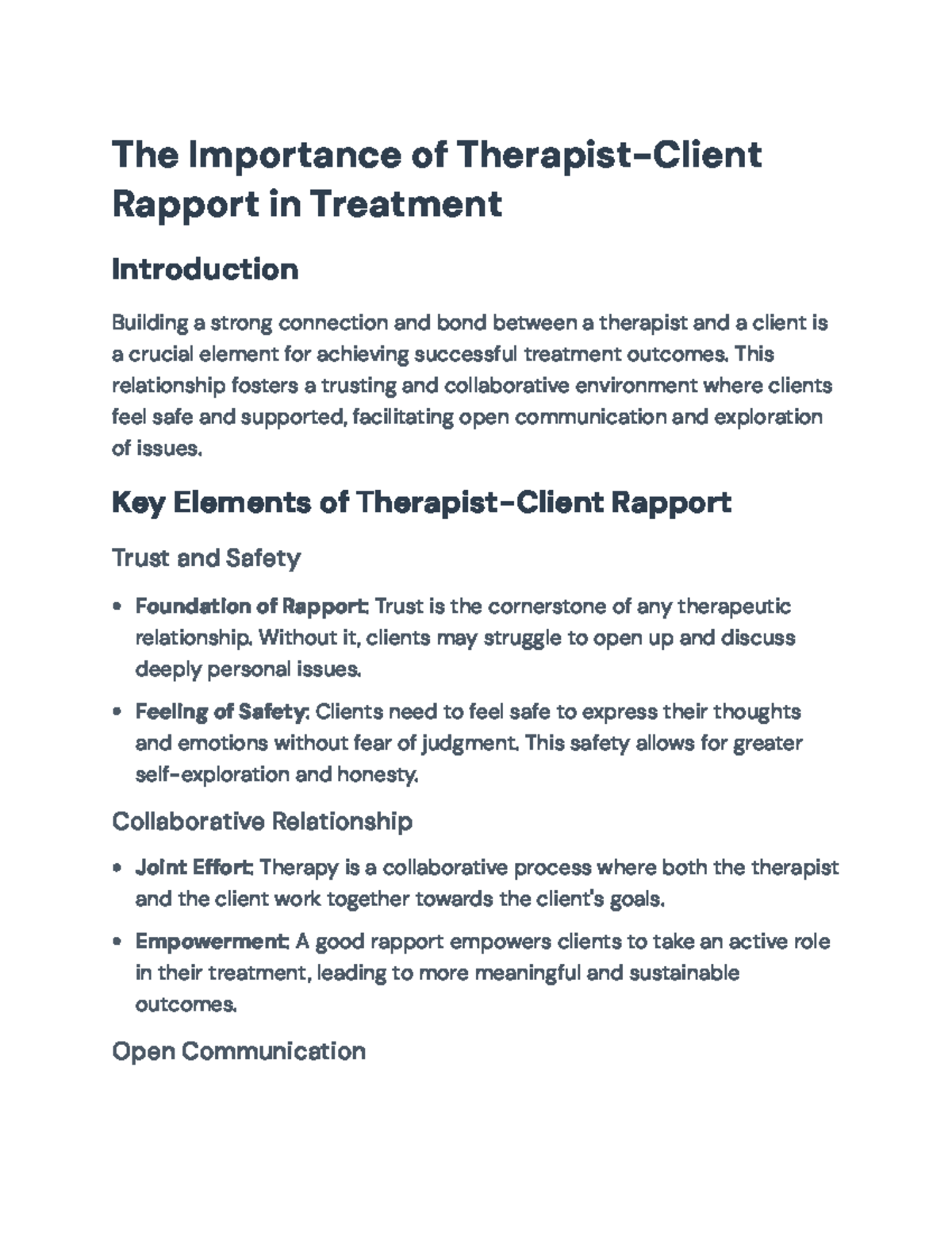 Therapist-Client Rapport: Essential for Treatment Success and Outcomes ...