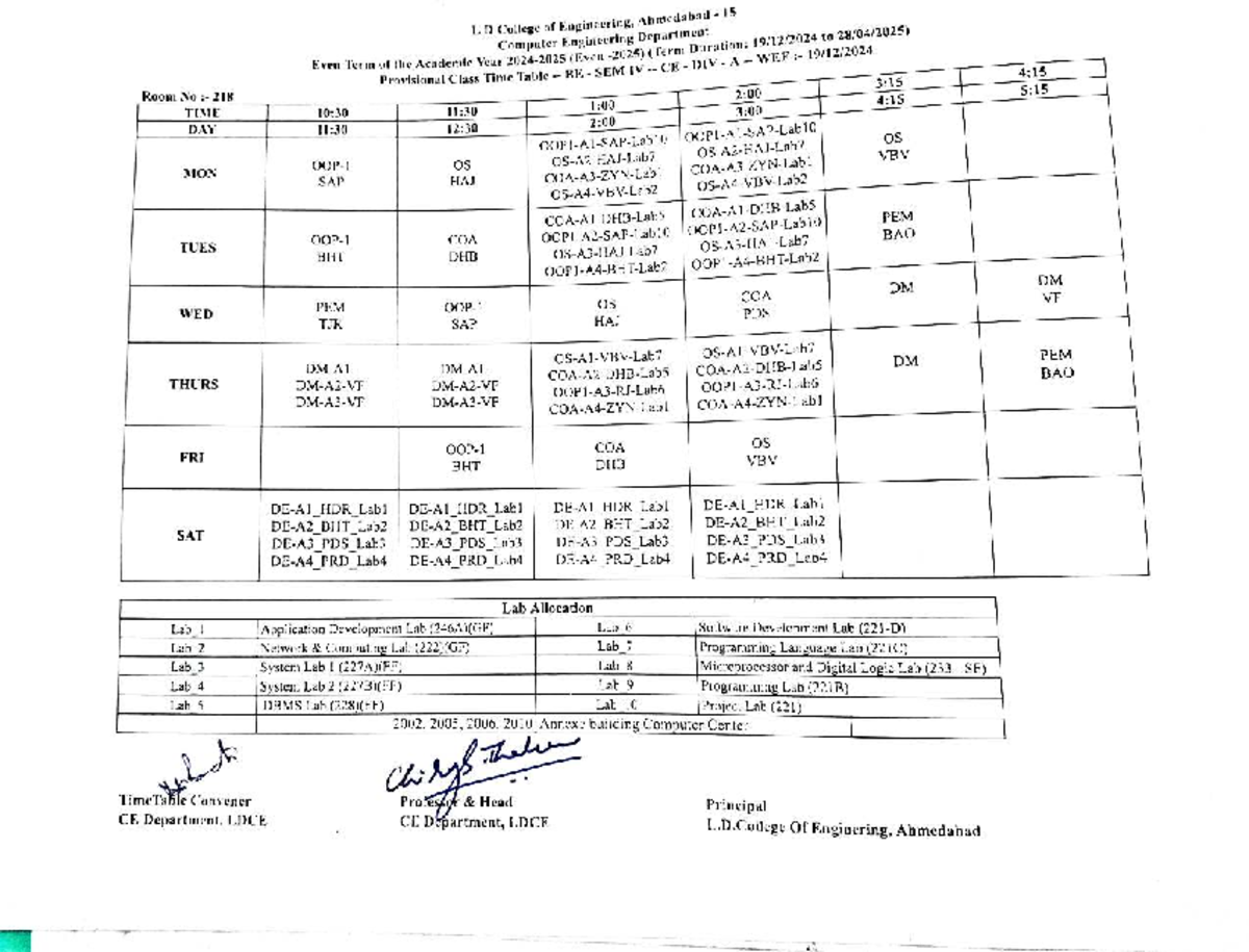 Sem 4 Div A Revised Time Table - LD College of Engineering - Studocu