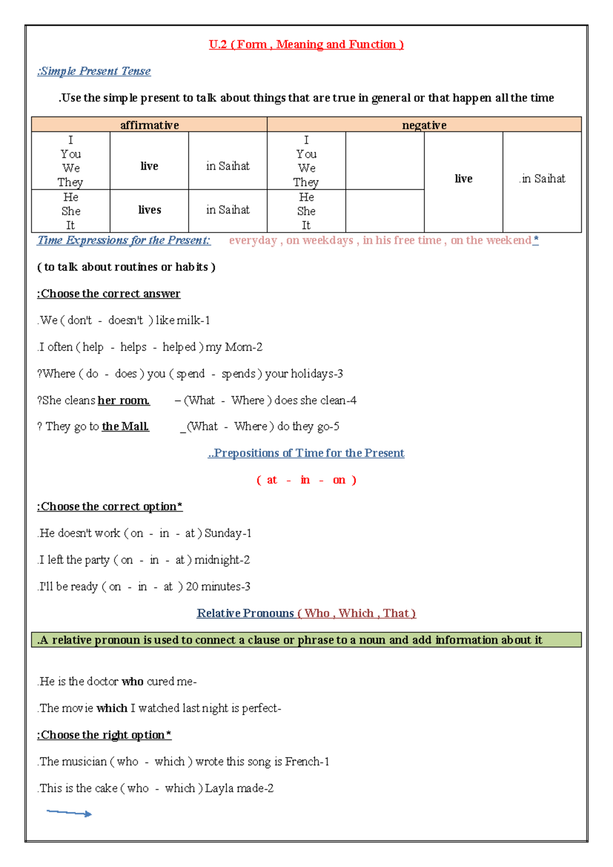 U.2 Simple Present Tense: Form, Meaning & Function Notes - Studocu