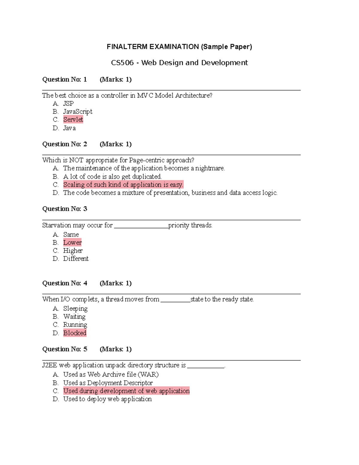CS506 - Web Design & Development Final Exam Paper Sample Questions ...
